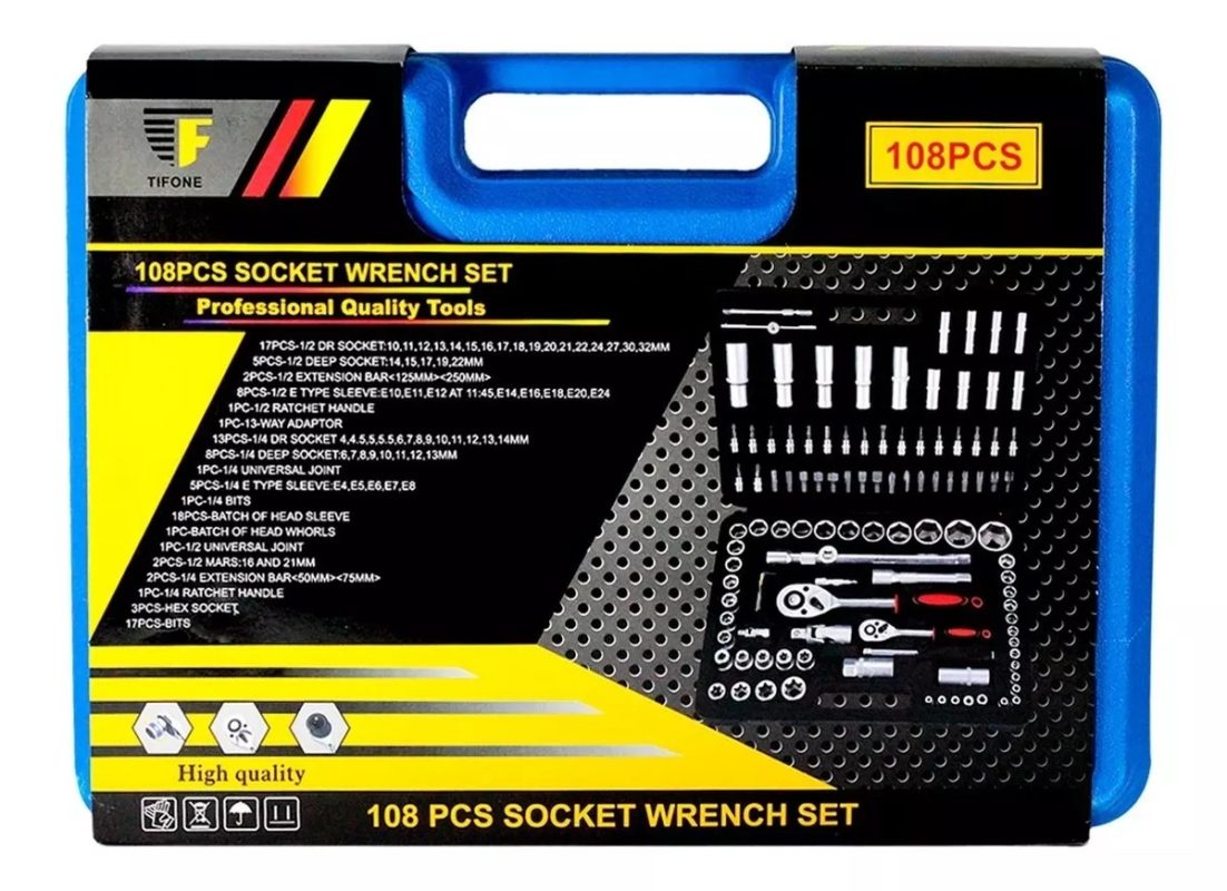 Juego De Copas, Ratchets y Brazos Extensores x 108 Piezas Herramientas Profesional – Eje Tools